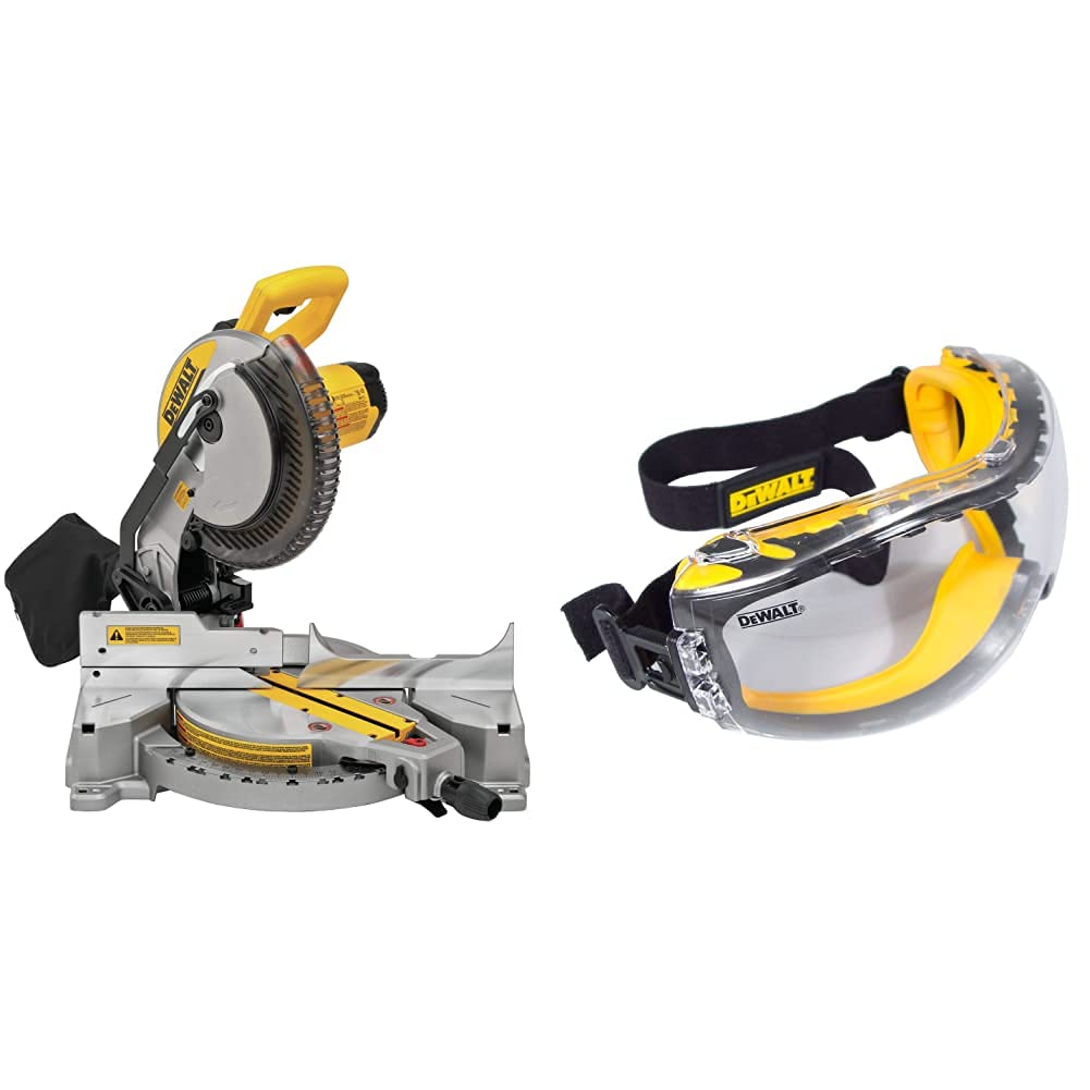 DEWALT Miter Saw, Single Bevel, Compound, 10-Inch, 15-Amp with w/Safety Goggle (DWS713 & DPG82-11C)