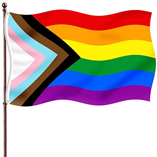 Progress Pride Rainbow Flag 3x5 Outdoor-Vivid Color Bisexual LGBTQ Community Banner Non Binary Transgender Inlcusive Gay Pride Lesbian Flags