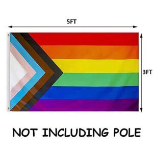 Progress Pride Rainbow Flag 3x5 Outdoor-Vivid Color Bisexual LGBTQ Community Banner Non Binary Transgender Inlcusive Gay Pride Lesbian Flags