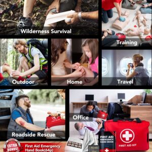 330 Piece First Aid Kit, Premium Waterproof Compact Trauma Medical Kits for Any Emergencies, Ideal for Home, Office, Car, Travel, Outdoor, Camping, Hiking, Boating (Red)