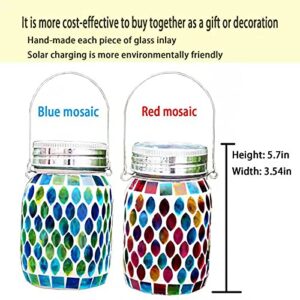 2 Pack Solar Outdoor Mosaic Lantern,Solar Lights Outdoor Hanging Lanterns Rechargeable Waterproof Table lamp Mosaic Night Light for Garden, Patio, Party, Yard, Outdoor/Indoor Decorations