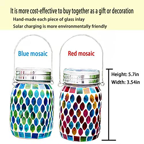 2 Pack Solar Outdoor Mosaic Lantern,Solar Lights Outdoor Hanging Lanterns Rechargeable Waterproof Table lamp Mosaic Night Light for Garden, Patio, Party, Yard, Outdoor/Indoor Decorations