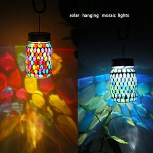 2 Pack Solar Outdoor Mosaic Lantern,Solar Lights Outdoor Hanging Lanterns Rechargeable Waterproof Table lamp Mosaic Night Light for Garden, Patio, Party, Yard, Outdoor/Indoor Decorations