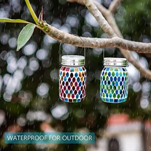 2 Pack Solar Outdoor Mosaic Lantern,Solar Lights Outdoor Hanging Lanterns Rechargeable Waterproof Table lamp Mosaic Night Light for Garden, Patio, Party, Yard, Outdoor/Indoor Decorations