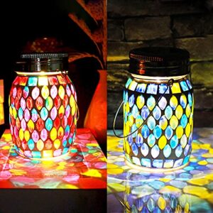 2 Pack Solar Outdoor Mosaic Lantern,Solar Lights Outdoor Hanging Lanterns Rechargeable Waterproof Table lamp Mosaic Night Light for Garden, Patio, Party, Yard, Outdoor/Indoor Decorations