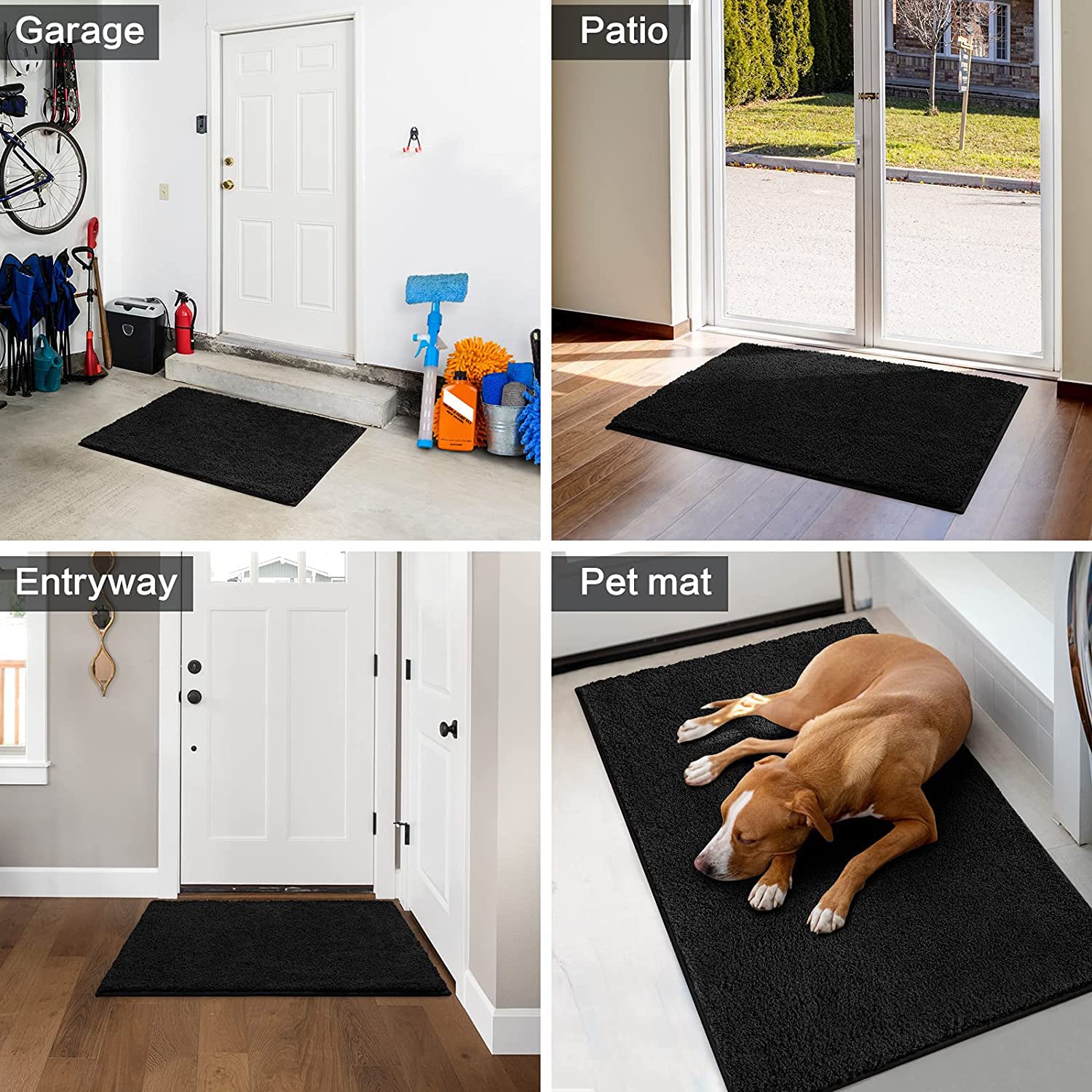 HOMEIDEAS Door Mats Indoor, 24"x36" Super Absorbent Non Slip Rugs for Entryway, Front Back Welcome Doormat Dirt Trapper (Black)