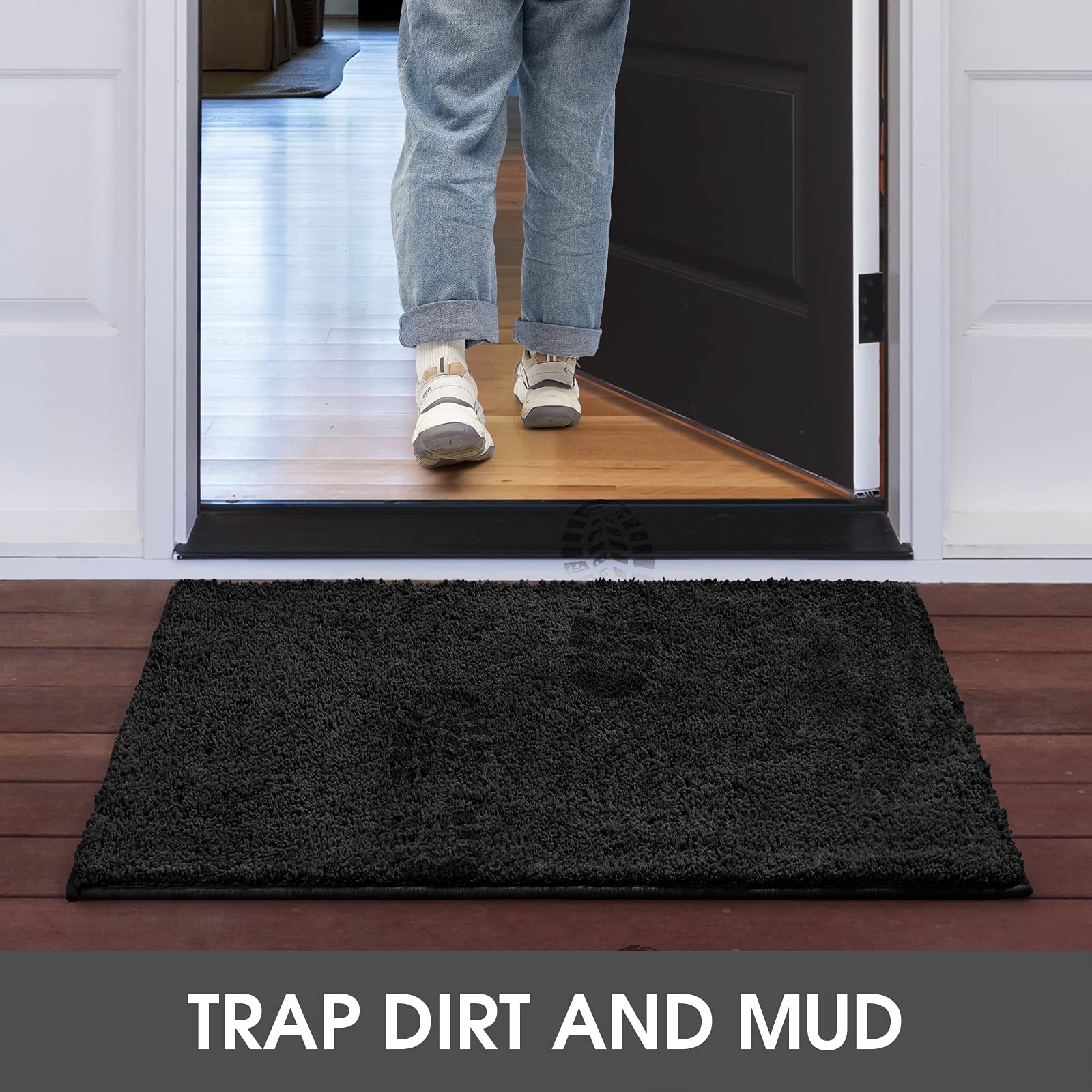 HOMEIDEAS Door Mats Indoor, 24"x36" Super Absorbent Non Slip Rugs for Entryway, Front Back Welcome Doormat Dirt Trapper (Black)