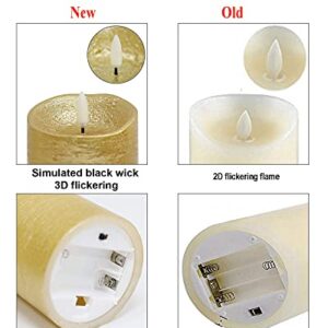 COVEGE Flickering Flameless Candles with Timer, Remote Control Candles Set of 3, LED Battery Operated Candles for Christmas Home Decoration, Gold