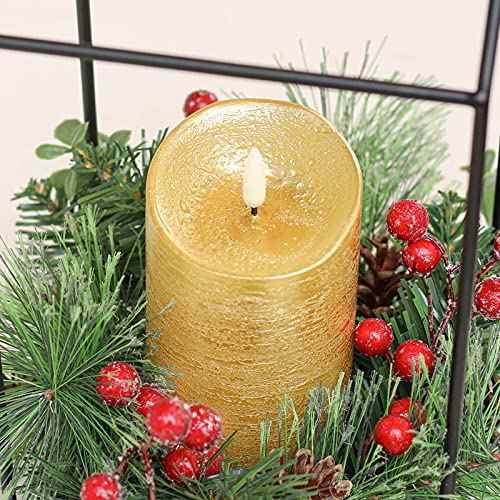 COVEGE Flickering Flameless Candles with Timer, Remote Control Candles Set of 3, LED Battery Operated Candles for Christmas Home Decoration, Gold