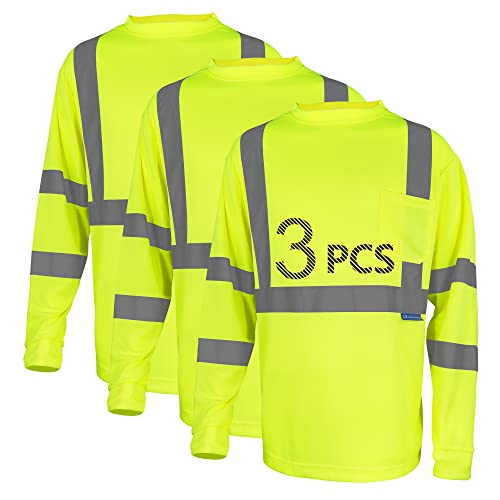 LX Reflective Safety Long Sleeve Shirt - High Visibility, Fast Dry Mesh, Unisex, Yellow, For Work & Outdoor Activities, Class 3