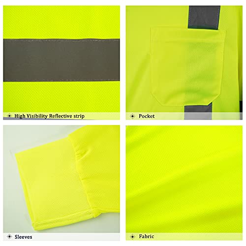 LX Reflective Safety Long Sleeve Shirt - High Visibility, Fast Dry Mesh, Unisex, Yellow, For Work & Outdoor Activities, Class 3