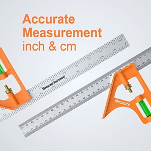 Mecurate 12“ Combination Square, 12 Inch 300mm Stainless Steel Combo Square for Accurate and Adjustable Woodworking Measurement with 2pcs Carpentery Pencils (12 inch)