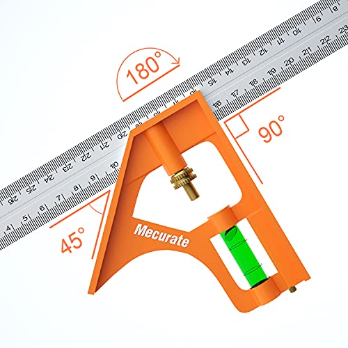 Mecurate 12“ Combination Square, 12 Inch 300mm Stainless Steel Combo Square for Accurate and Adjustable Woodworking Measurement with 2pcs Carpentery Pencils (12 inch)