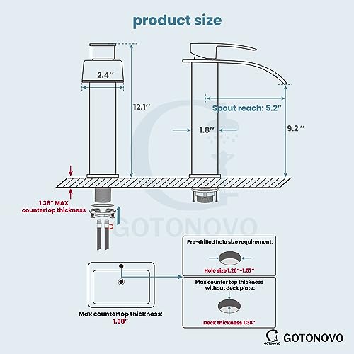 gotonovo Waterfall Bathroom Faucet,Single Handle Bathroom Faucets for 1 Hole Sink,Vessel Bathroom Sink Faucet Stainless Steel Mixer Tap Wash Basin Faucet,No Drain,Brushed Nickel