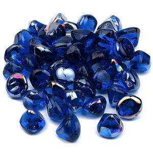 kinway 20lbs fire glass diamonds blue fire pit glass 1 inch fire glass rocks for fire pit fireplace - cobalt blue