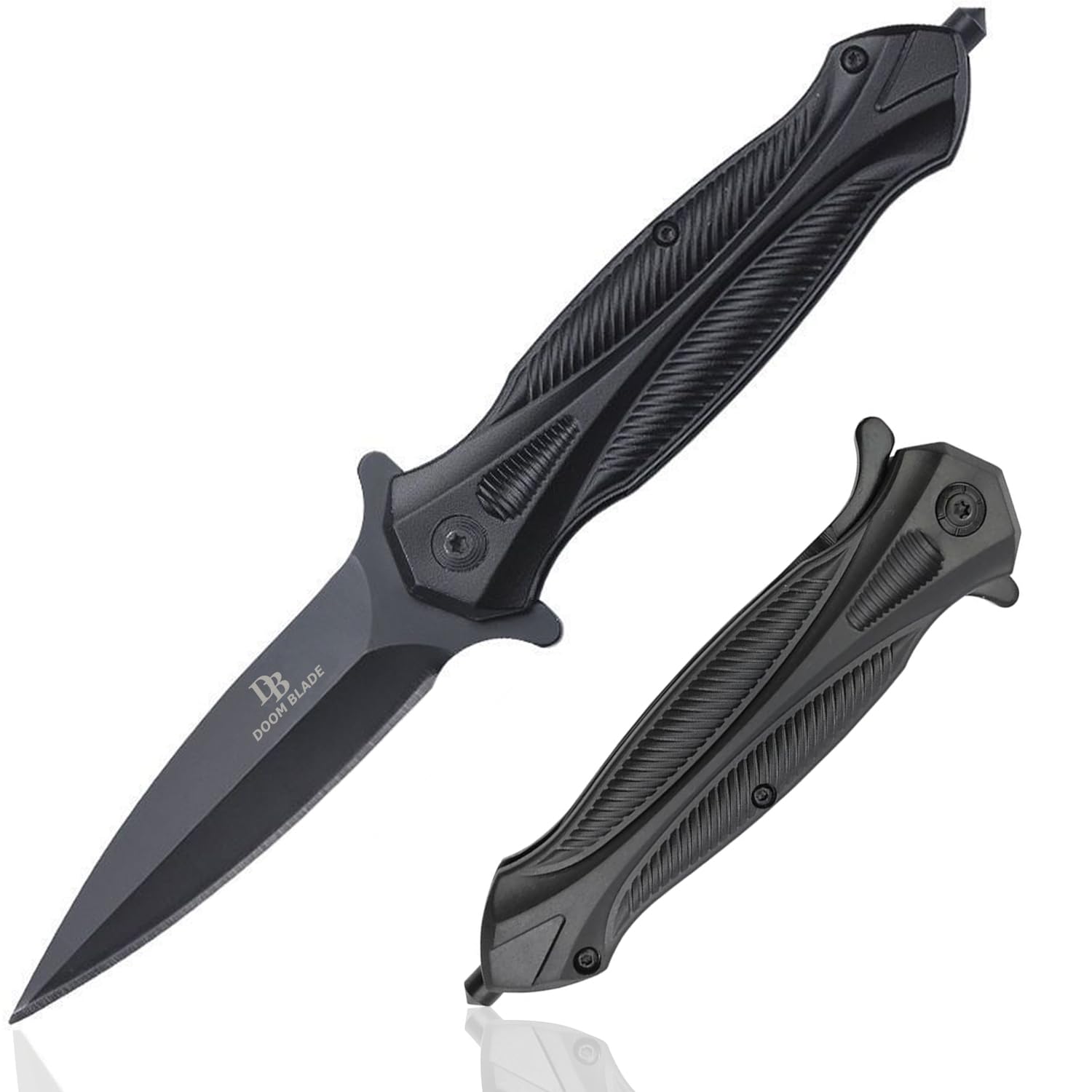 DOOM BLADE EDC Spring Assist Folding Pocket knife,Glass Breaker, Cool Knives for Outdoor Camping - Military Style - Tactical Knife with Liner Lock