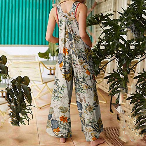 Bravetoshop Womens Jumpsuit Suspender Wide Leg Overalls Summer Boho Button Up Baggy Rompers with Pockets (A-Yellow,M)