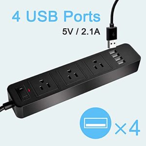 2 Prong Power Strip , 6.6ft Braided Extension Cord, AOGITKE 3 Prong to 2 Prong Polarized Plug Outlet Adapter, 3 AC Outlets & 4 USB(5V 4A Total) , Perfect for Non-Grounded Outlets Old House