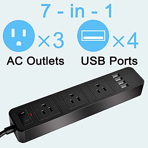 2 Prong Power Strip , 6.6ft Braided Extension Cord, AOGITKE 3 Prong to 2 Prong Polarized Plug Outlet Adapter, 3 AC Outlets & 4 USB(5V 4A Total) , Perfect for Non-Grounded Outlets Old House