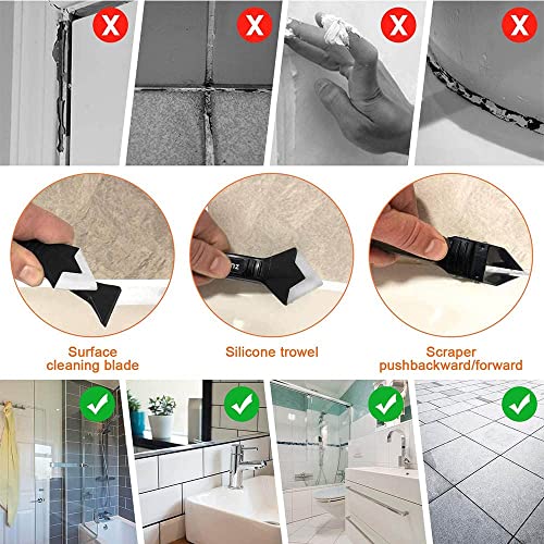 Lionz 3 in 1 Silicone Caulking Tool Stainless Steel Head, Sealant Finishing Tool Caulk Remover Sealant and Grout Scraper, Suitable for Kitchen, Bathroom Windows, Sink Connections, Floors, DIY.