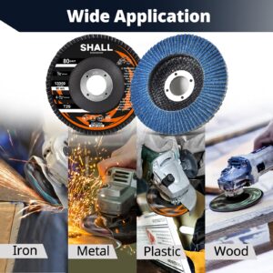 SHALL 24-Pack Flap Disc, 4-1/2" x 7/8", Zirconia Grinding Wheel 40/60/80/120 Grit T29 & 40 Grit T27 Angle Grinder Abrasive Sanding Disc with Etched Grit Number Indication, 80pcs Emery Cloth Per Disc