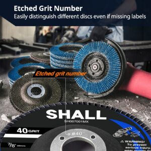 SHALL 24-Pack Flap Disc, 4-1/2" x 7/8", Zirconia Grinding Wheel 40/60/80/120 Grit T29 & 40 Grit T27 Angle Grinder Abrasive Sanding Disc with Etched Grit Number Indication, 80pcs Emery Cloth Per Disc