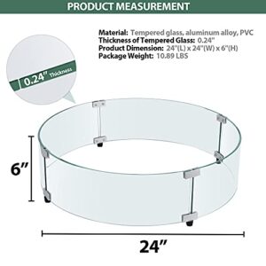 Trigoo Round Fire Pit Wind Guard 24 x 24 x 6 Inch Tempered Glass Frame Fence