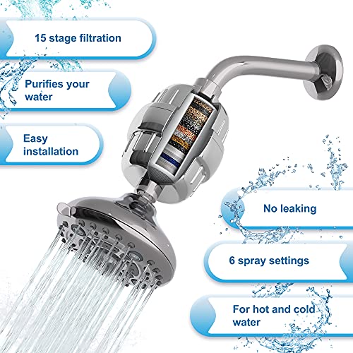 Filtered Shower Head High Pressure Shower Filter Hard Water Softener Filter Remove Chlorine Fluoride Harmful Substances Coconut Shell Activated Carbon Reduces Heavy Metals Other Sediments Vitamin C