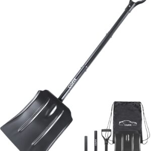 COFIT 47" Retractable Snow Shovel, Bigger Shovel Spade Aluminium Alloy Snow Sand Mud Removal Tool for Car Outdoor Camping and Garden, Detachable Four-Piece Construction, Black