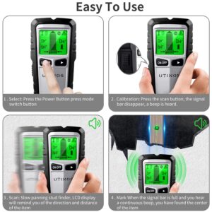 UTINOS Stud Finder Wall Scanner 5 in 1 Multi-function Upgraded Smart Stud Sensor, with AC Wire Warning for Locating Center & Edge of Studs or Metal and AC Wire Detection