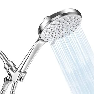 shower head with handheld high pressure with hose - yeaupe detachable shower heads 6 spray settings, built-in power wash to clean tub, tile & pets, bracket, rubber washers, 59 inch hose