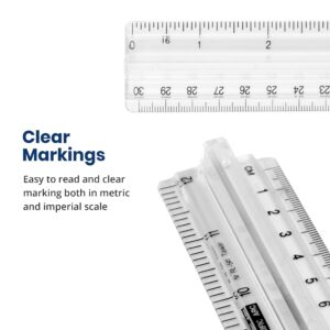 Pacific Arc - Finger Grip Ruler - 12 inch - Inch and Metric - Clear - Easy Drafting on Parallel Bars, Engineering, Architecture and Students Tools, Easy Grip.