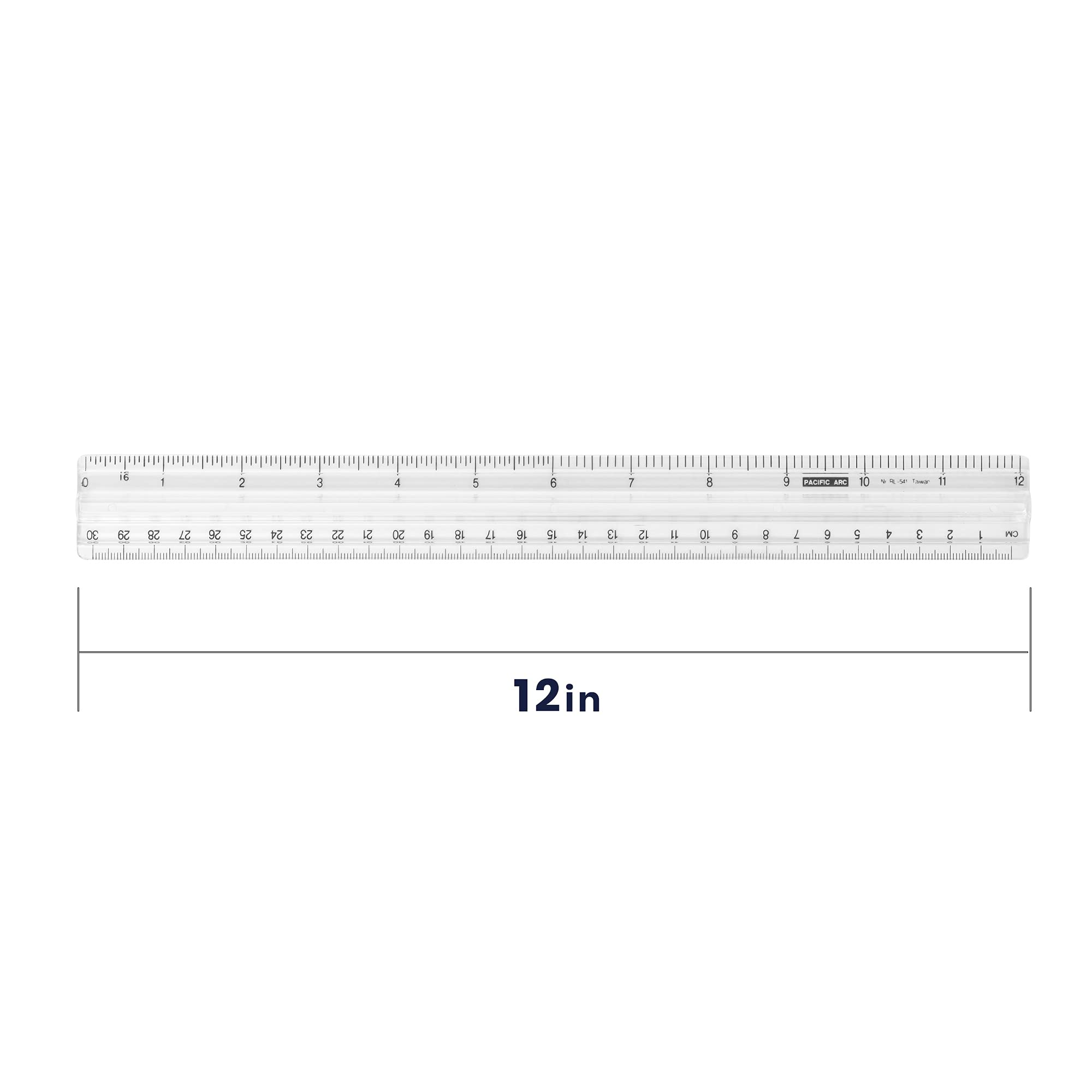 Pacific Arc - Finger Grip Ruler - 12 inch - Inch and Metric - Clear - Easy Drafting on Parallel Bars, Engineering, Architecture and Students Tools, Easy Grip.