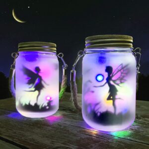 alritz 2 pack solar lantern fairy lights, garden ornament lights - outdoor hanging frosted glass mason jar lights for tree, table, yard, garden, patio, lawn (color)