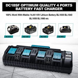 DC18SF 4-Port 12A Compatible with Makita Battery Charger, WaxPar DC18SF 18V Rapid Charger Compatible with Makita 14.4V-18V Li-ion Battery BL1830 BL1840, Replace for DC18RC DC18RD DC18RA Charger