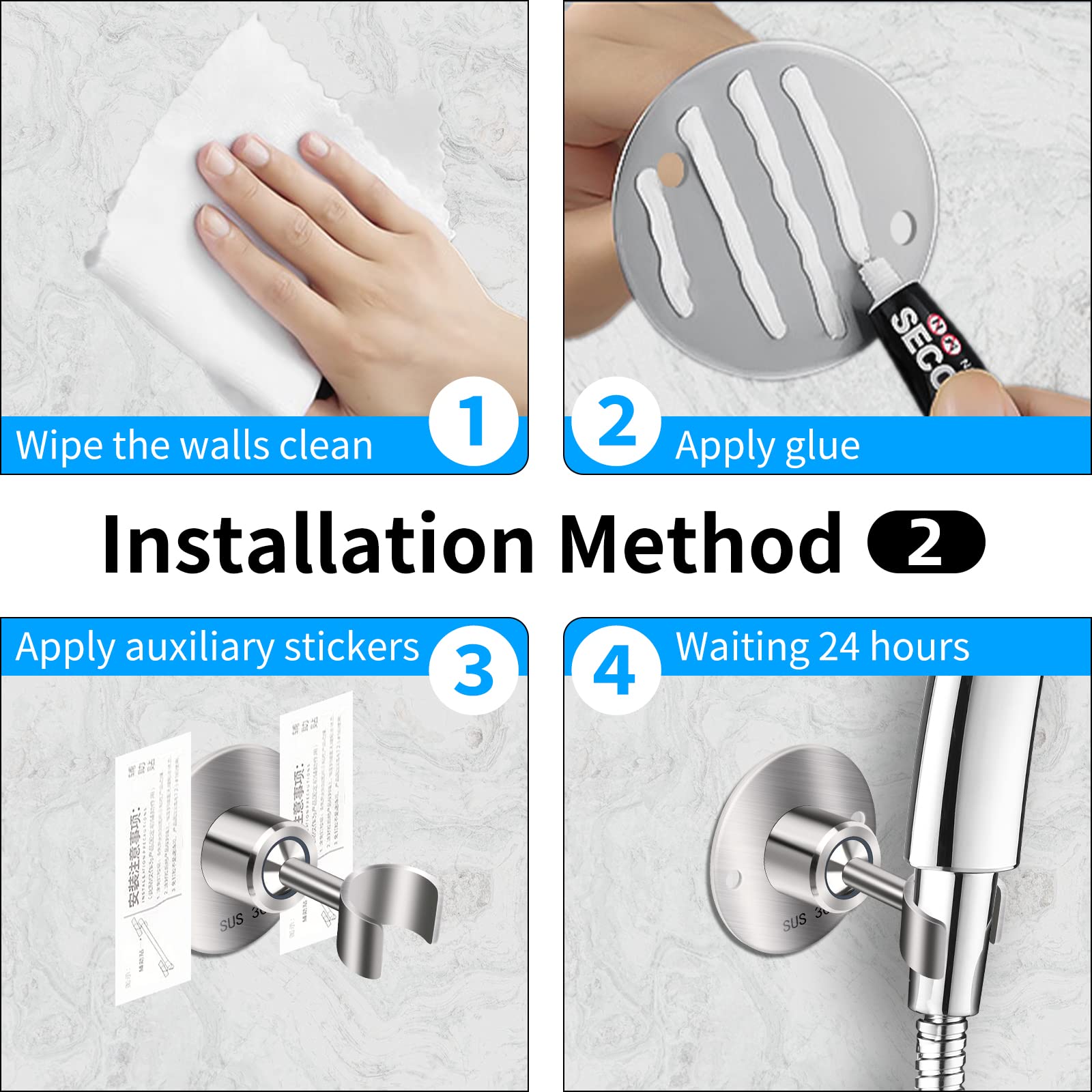 hancook Stainless Steel Shower Head Holder, 360° Adjustable Handheld Bathroom Shower Head Bracket, Metal Shower Spray Holder Wall Mount, Brushed Nickel (SUS304)