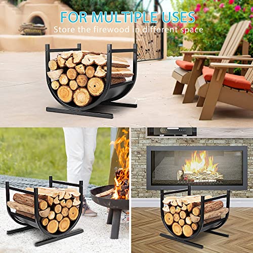 VIVOHOME 17 Inches Decorative Heavy Duty Firewood Storage Log Rack Wood Holder Indoor Outdoor Black