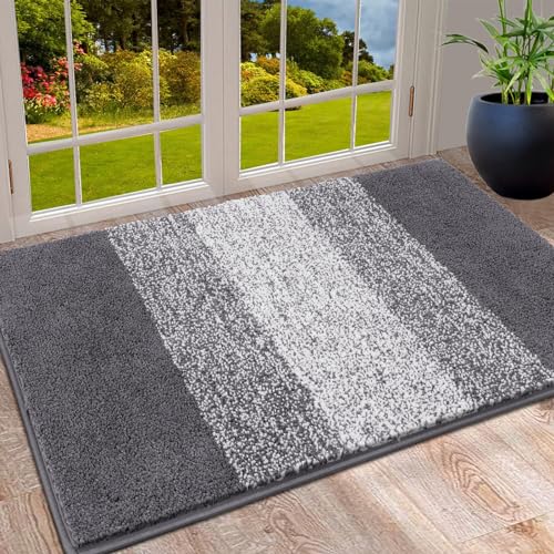 Vaukki Indoor Doormat Entryway Door Rug, Non Slip Absorbent Mud Trapper Mat Inside Floor Mat, Washable Small Door Carpet for Entryway (Grey, 24"x36")