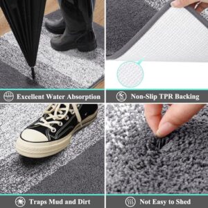 Vaukki Indoor Doormat Entryway Door Rug, Non Slip Absorbent Mud Trapper Mat Inside Floor Mat, Washable Small Door Carpet for Entryway (Grey, 24"x36")