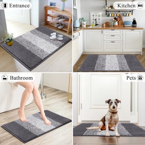 Vaukki Indoor Doormat Entryway Door Rug, Non Slip Absorbent Mud Trapper Mat Inside Floor Mat, Washable Small Door Carpet for Entryway (Grey, 24"x36")