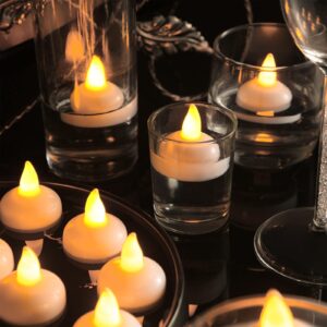 Honoson 24 Pcs Valentine's Day Flameless Floating Candles Waterproof Floating Tea Lights Warm White LED Battery Flickering Electric Tealights for Valentines Centerpiece Decor(Yellow)