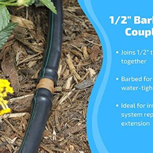 Habitech 1/2" Coupling Drip Irrigation Fittings (12 Pack) - Barbed Drip Line Coupler Connectors compatible with Rain Bird and Most 1/2" Tubing or Sprinkler Systems