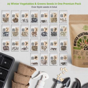 Organo Republic 25 Winter Vegetable Garden Seeds Variety Pack for Outdoors & Indoor Home Gardening 6500+ Non-GMO Heirloom Seeds: Broccoli Beet Carrot Collard Lettuce Radish Spinach Pea Kohlrabi