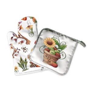 decorative cloth kitchen oven mitt pot holder set | autumn fall halloween | home decor seasonal holiday decorations | rustic harvest pumpkin spice coffee