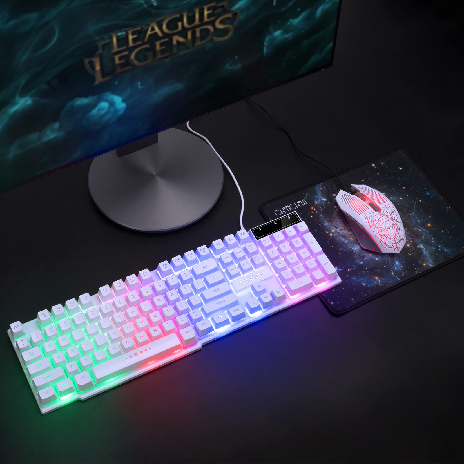 CHONCHOW Gaming Keyboard and Mouse,Keyboard Mouse Combo White Rainbow Backlit USB Wired Compatible with Windows Mac OS Xbox Ps4/Ps5 Offce or Game