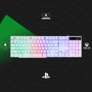 CHONCHOW Gaming Keyboard and Mouse,Keyboard Mouse Combo White Rainbow Backlit USB Wired Compatible with Windows Mac OS Xbox Ps4/Ps5 Offce or Game