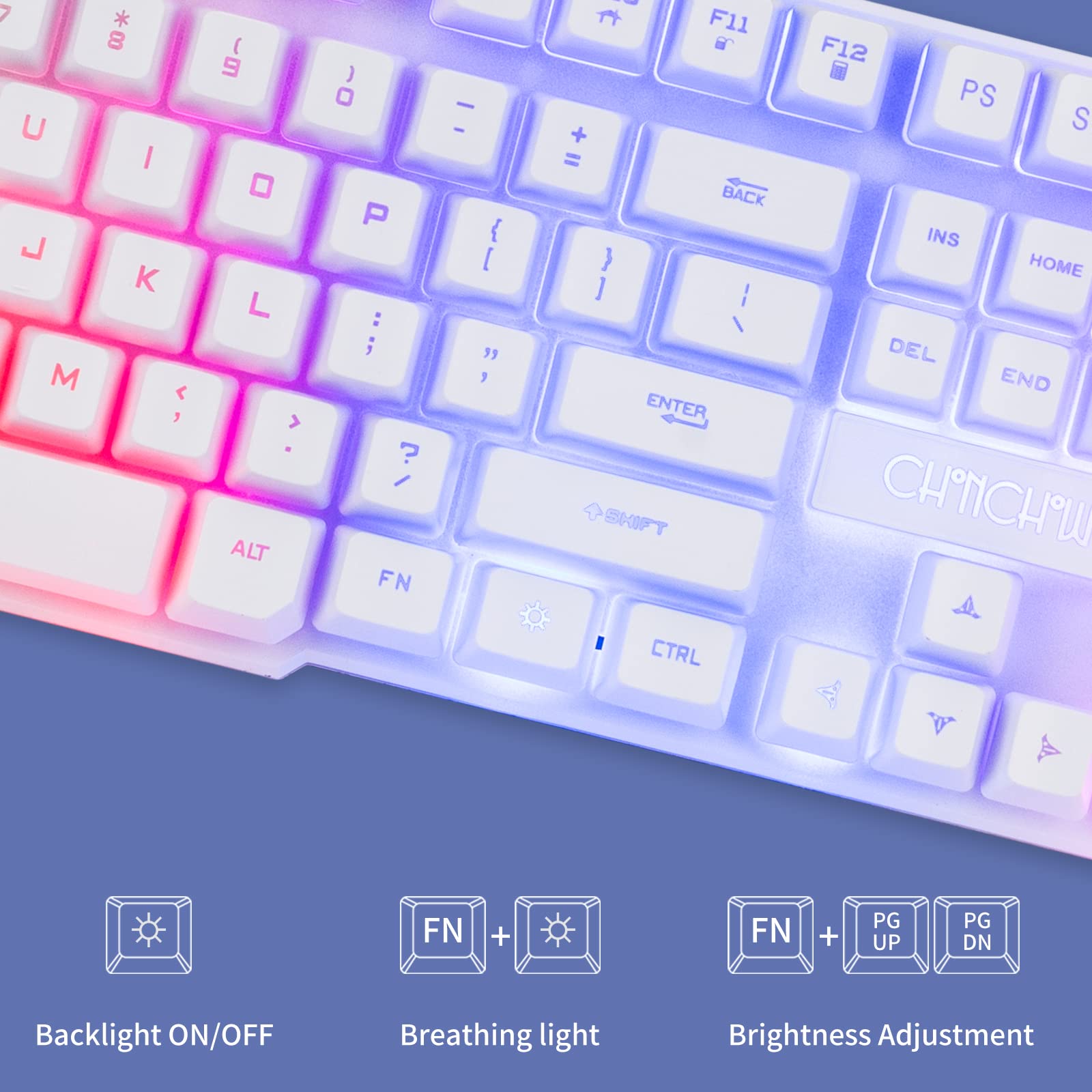 CHONCHOW Gaming Keyboard and Mouse,Keyboard Mouse Combo White Rainbow Backlit USB Wired Compatible with Windows Mac OS Xbox Ps4/Ps5 Offce or Game