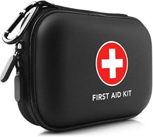 mini first aid kit, 100 pieces water-resistant hard shell small case - perfect for travel, outdoor, home, office, camping, hiking, car (black)