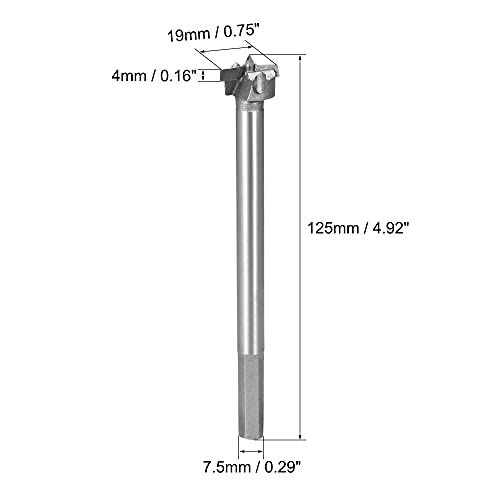 uxcell Forstner Wood Boring Drill Bit 19mm Dia. Hole Saw Carbide Alloy Steel Tip Hex Shank Cutting Tool for Plywood Wood