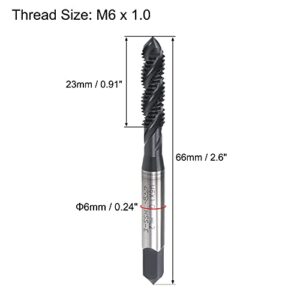 uxcell M6 x 1.0 Spiral Flute Thread Tap, Metric Machine Threading Tap HSS Nitriding Coated, Round Shank with Square End, H2 Tolerance, 2pcs